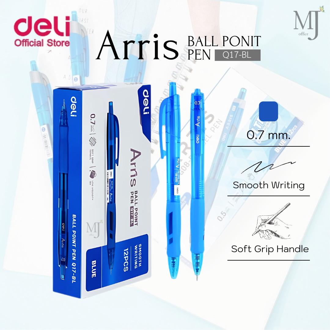 Deli Arris Q17-BL ปากกาลูกลื่น ปากกา หมึกน้ำเงิน ปากกากด 0.7 mm. (12 ...