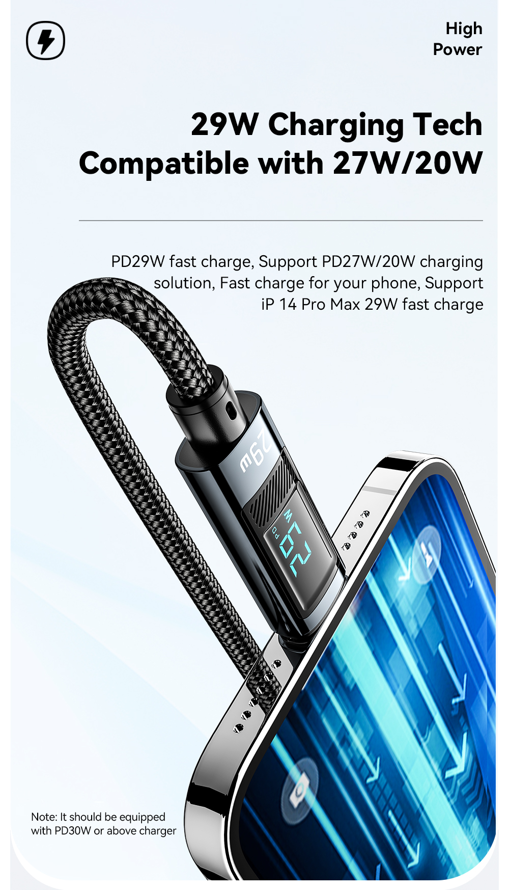 Essager Type-C to L PD29W สายเคเบิลข้อมูลจอแสดงผลดิจิตอล USB2.0 ลวดถัก ...