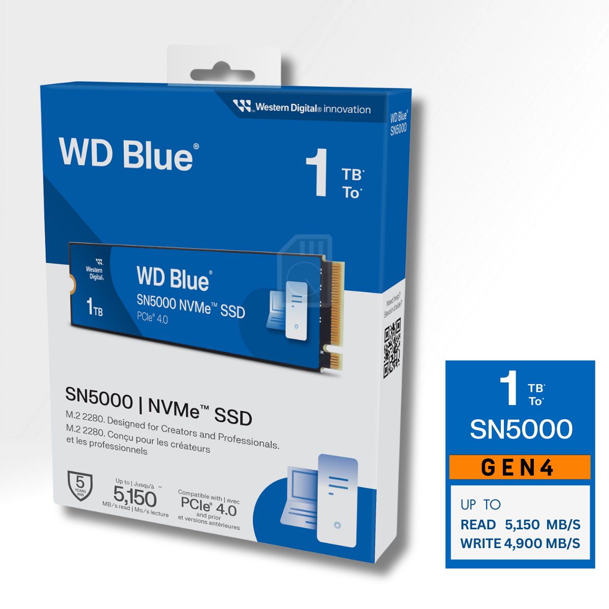 WD Blue SN5000 SSD 1TB M.2 2280 NVMe Gen4 Speed Up to 5,150MB/s ,5Y WDS100T4B0E เอสเอสดี ประกัน ...