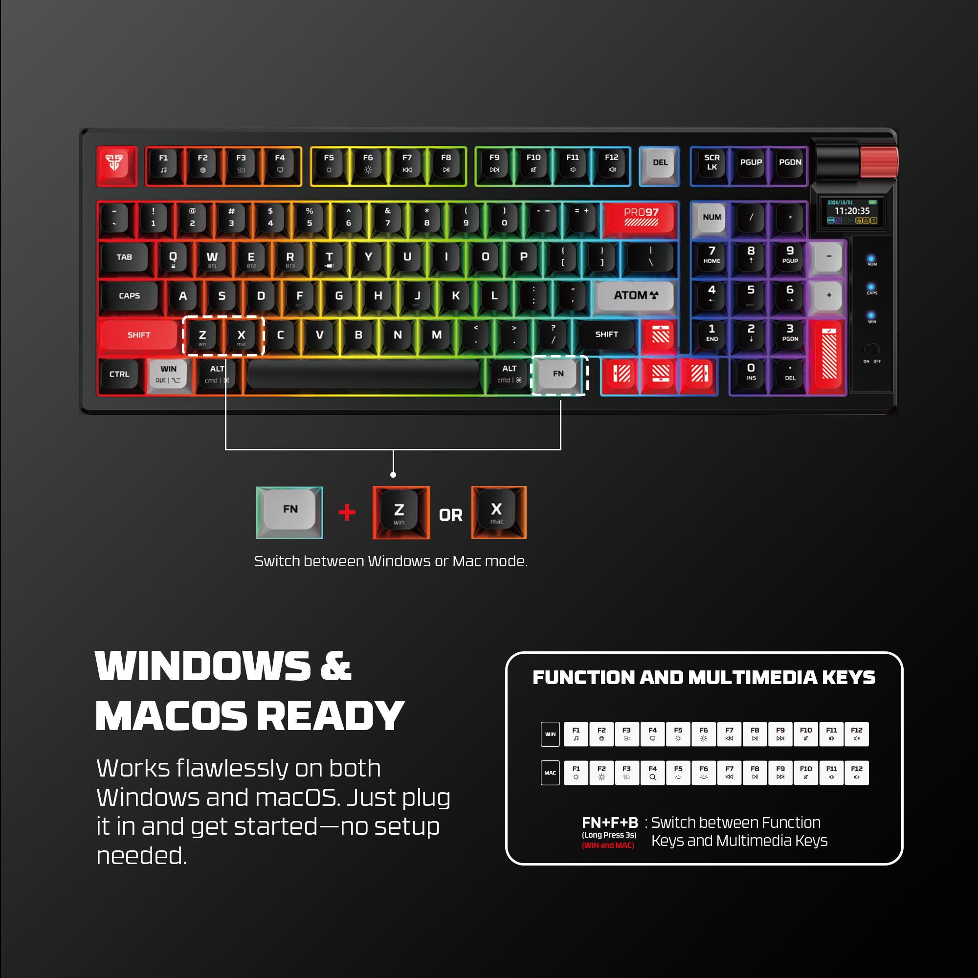 Fantech Mechanical Keyboard ATOM PRO97 คีย์บอร์ดเกมมิ่งไร้สาย พร้อมจอ ...