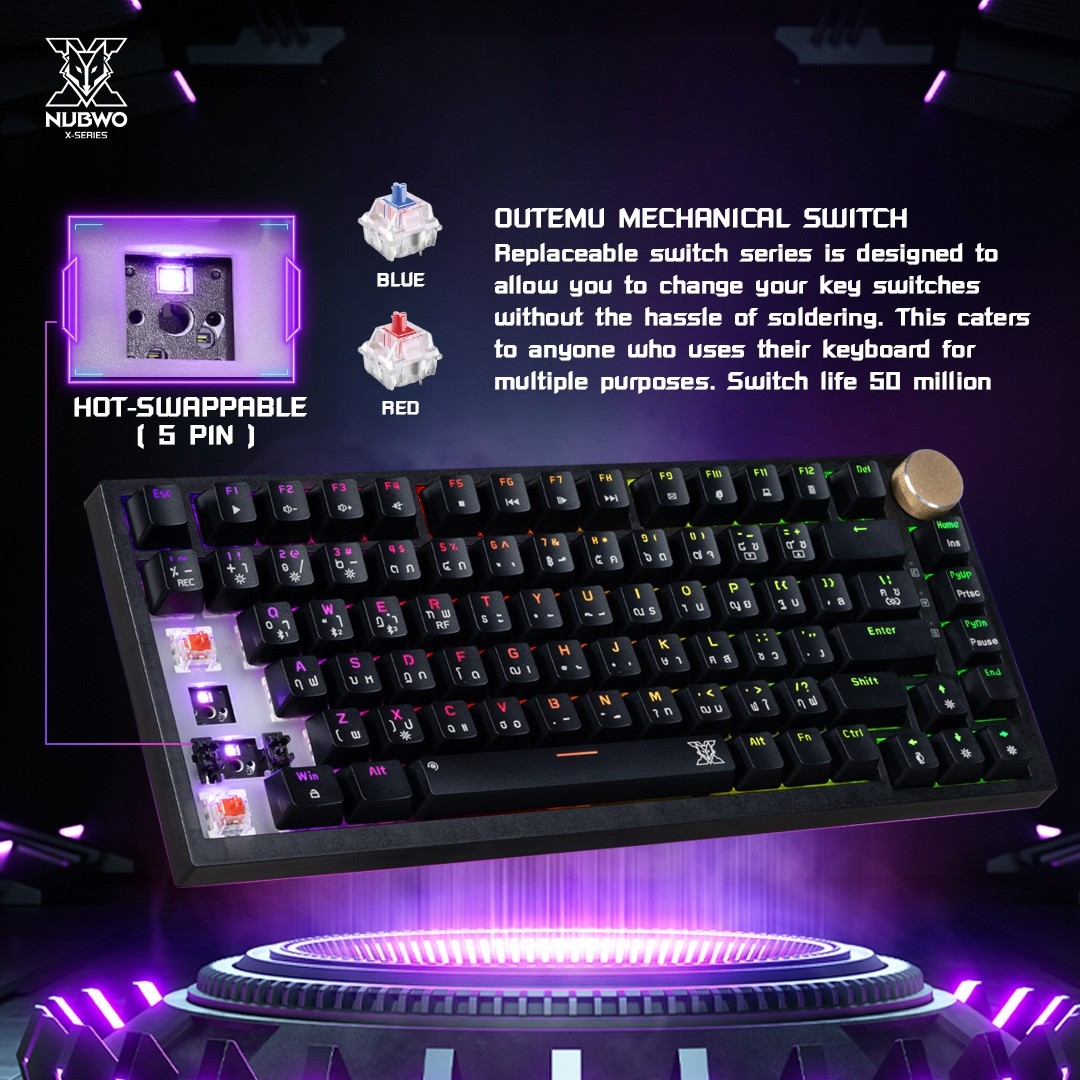Nubwo Mechanical Wireless Gaming Keyboard คีย์บอร์ดเกมมิ่งพร้อมด้วยไฟ ...