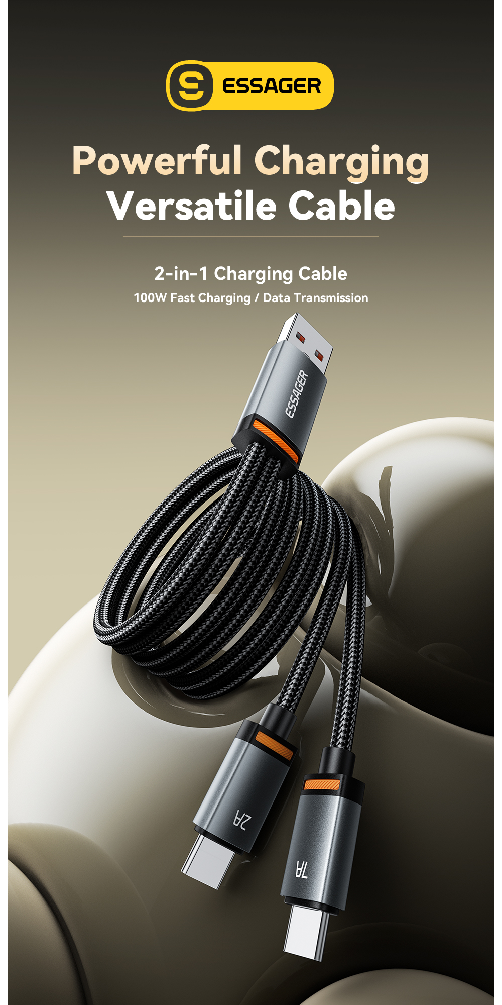 Essager 100W 7A สายเคเบิลข้อมูลหนึ่งถึงสอง A-C+C/A-C+L for ip Huawei ...