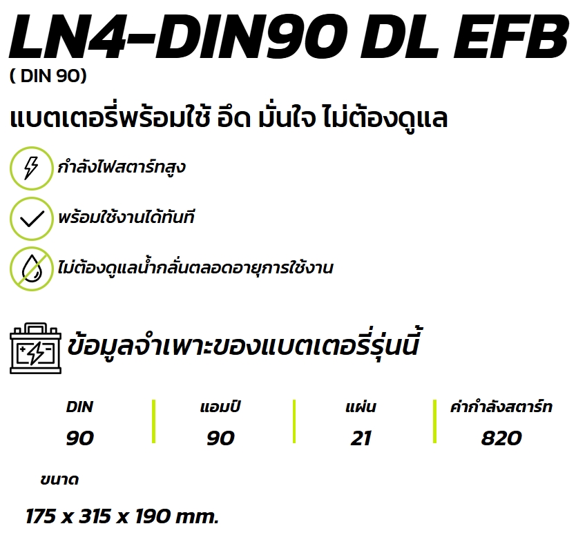 GS Battery ยีเอสแบตเตอรี่ LN4 DIN90 EFB ขนาด 85 แอมป์ พร้อมใช้งานไม่ต้องเติมน้ำ ไม่ต้องชาร์ทไฟ ...