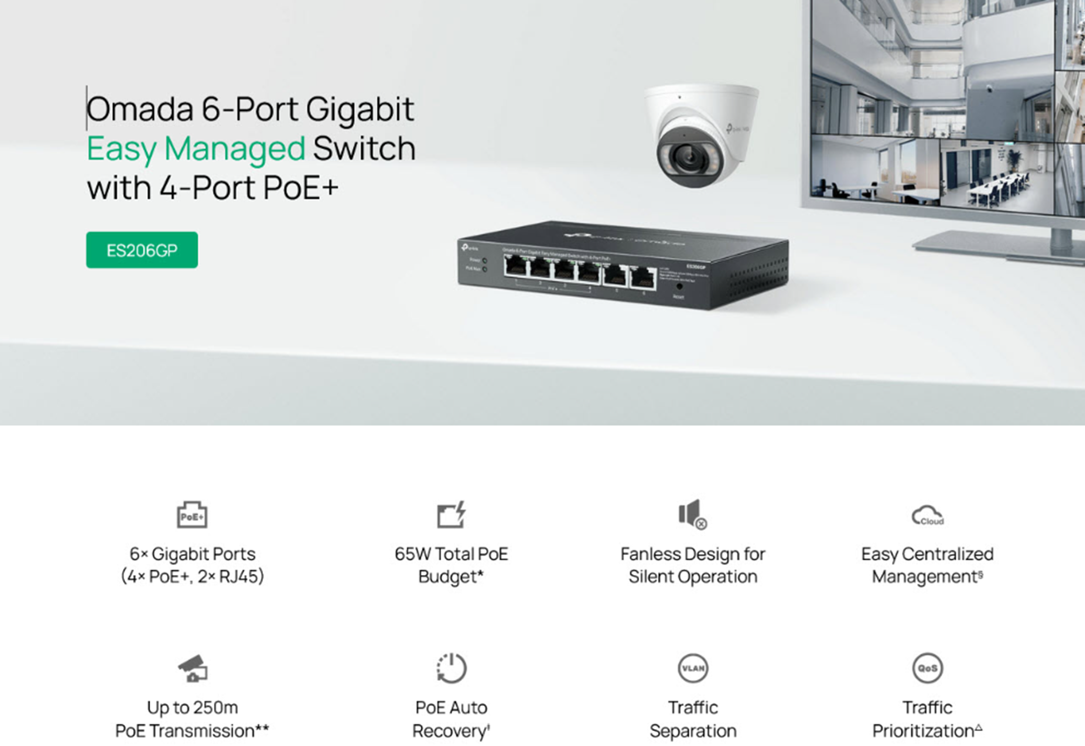 SWITCH HUB ( Poe 4 port อัพลิงค์ 2) TP-Link ES206GP Omada 6-Port ...