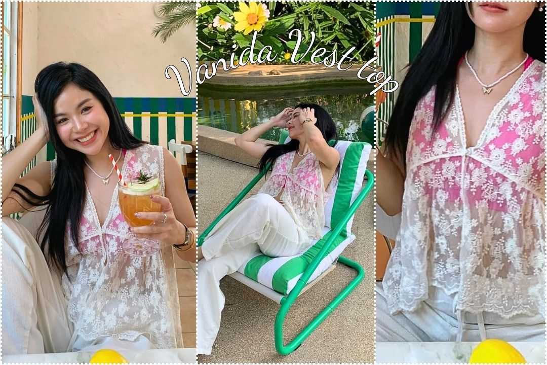 Vanida Vest top - เสื้อแขนกุดลูกไม้ ซีทรู หวานซ่อนเปรี้ยว กระดุม 1 เม็ดกลางอก | Shopee Thailand
