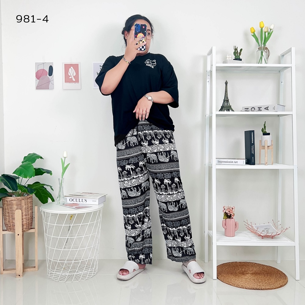 กางเกงขายาว ไซส์ใหญ่ กางเกงขากระบอก พิมพ์ลายช้าง ผ้าหนังไก่ ใส่ได้ทั้งชายและหญิง 981# | Shopee ...