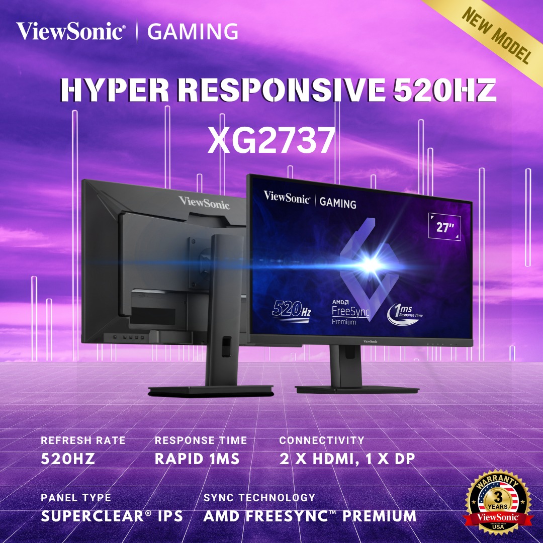 ViewSonic XG2737 27" 520Hz Refresh Rate FHD Fast IPS Gaming Monitor ...