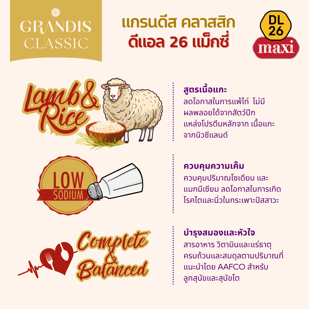 แกรนดีส DL26 แม็กซี่ (1.5กก) อาหารสุนัขเกรดพรีเมี่ยม GRANDIS สูตรกลูเตน ...