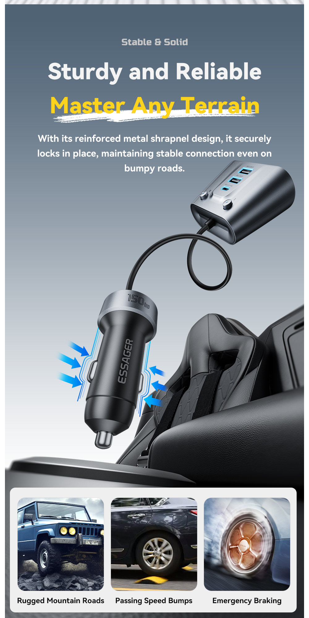 Essager 150W 3A+2C เครื่องชาร์จในรถยนต์ อินเทอร์เฟซที่จุดบุหรี่ขยาย ...