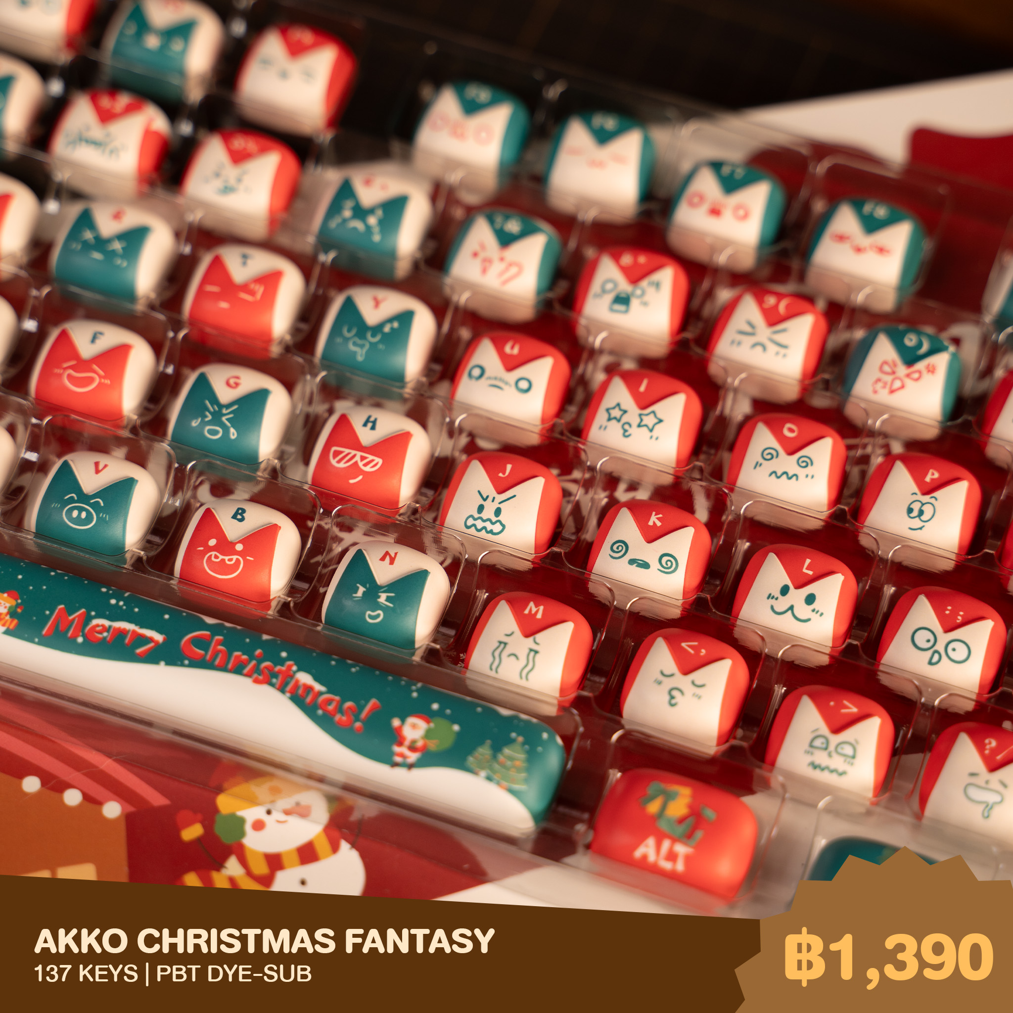 คีย์แคป AKKO Christmas Fantasy 137 ปุ่ม PBT dye-sub MOG Profile keycaps ...