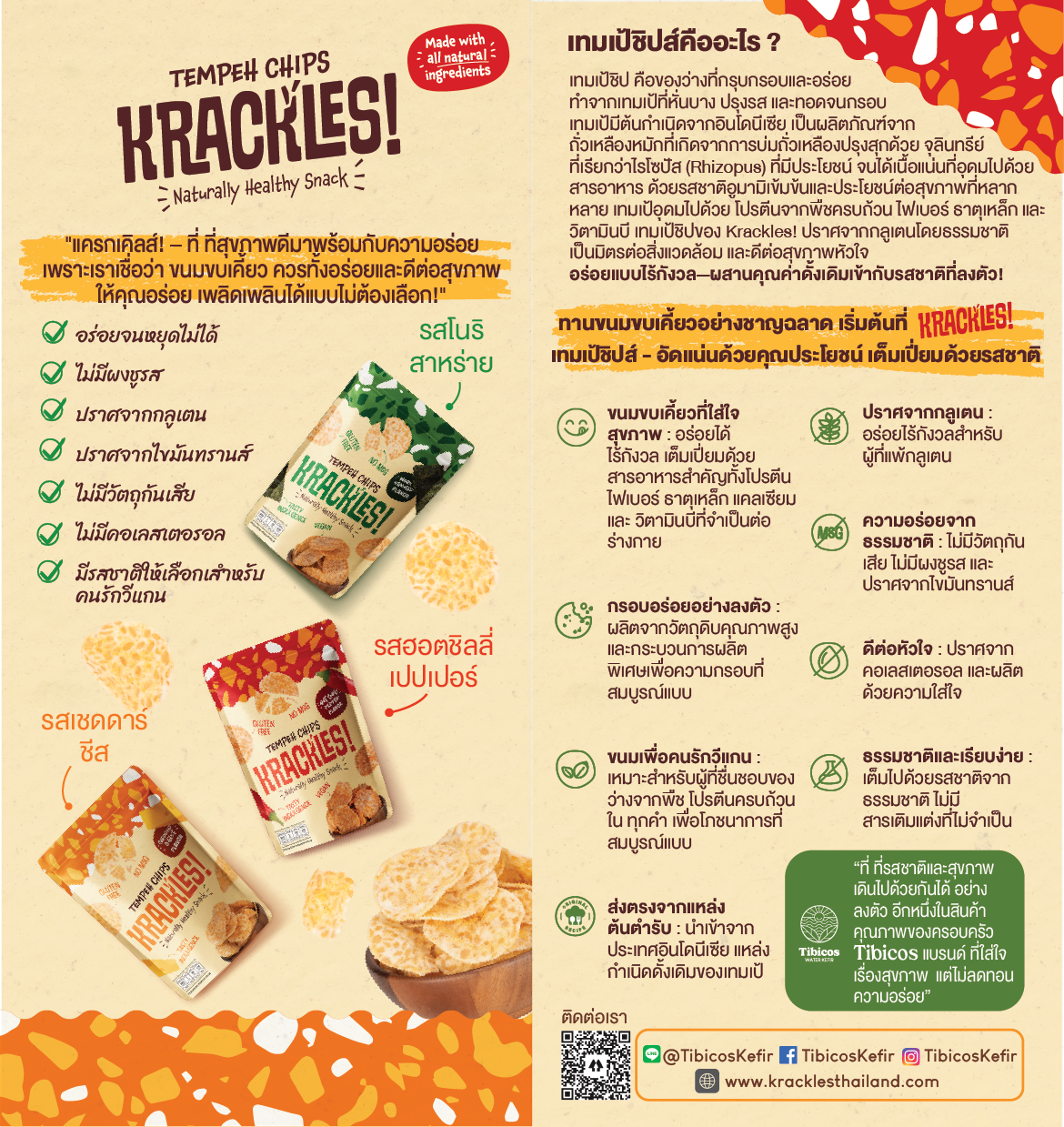 แคร็กเคิลส์ เทมเป้แผ่นกรอบ 50 กรัม, ชุดสุดคุ้ม 5 ซอง (Krackles! Tempeh ...