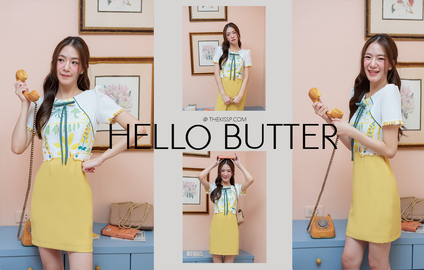 HELLO BUTTER' DRESS +FREE LONG RIBBON เข็มขัดโบยาวถอดออกจากชุดได้ ...