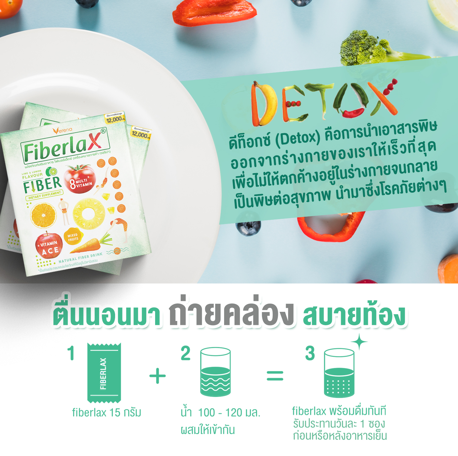 Fiberlax ไฟเบอร์รสเลม่อน ดื่มง่าย ช่วยขับถ่าย (1กล่อง10ซอง [ส่งไวมากคร ...