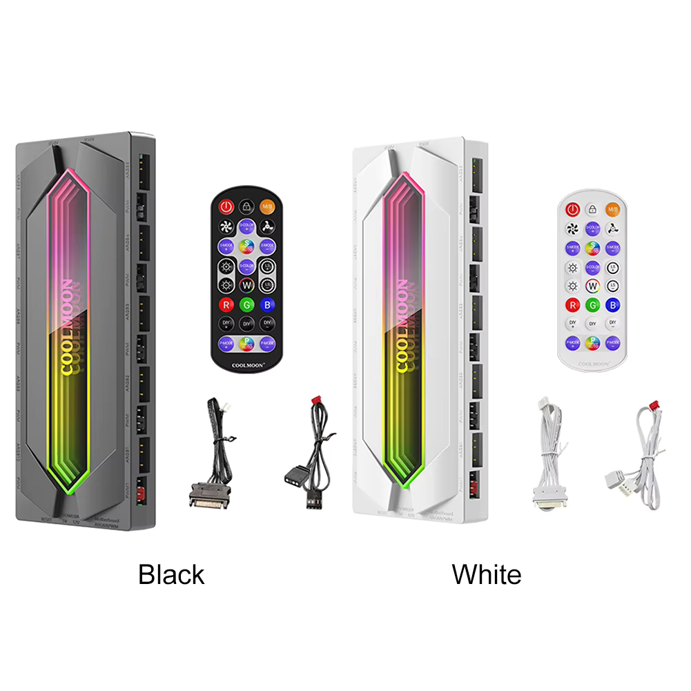 กล่องควบคุมไฟ COOLMOON MC10 ARGB Fan Hub Controller 4pin PWM+3pin 5V ...