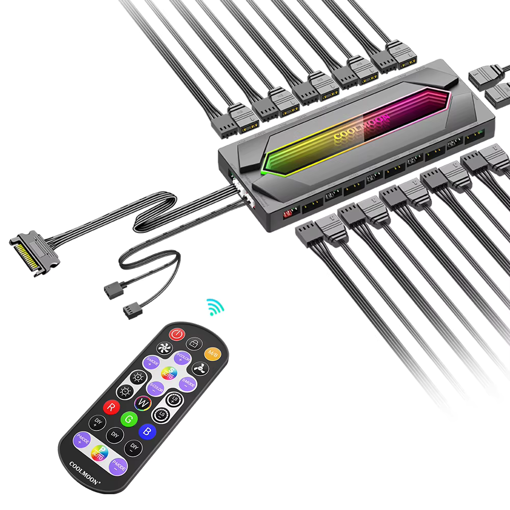 กล่องควบคุมไฟ COOLMOON MC10 ARGB Fan Hub Controller 4pin PWM+3pin 5V ...