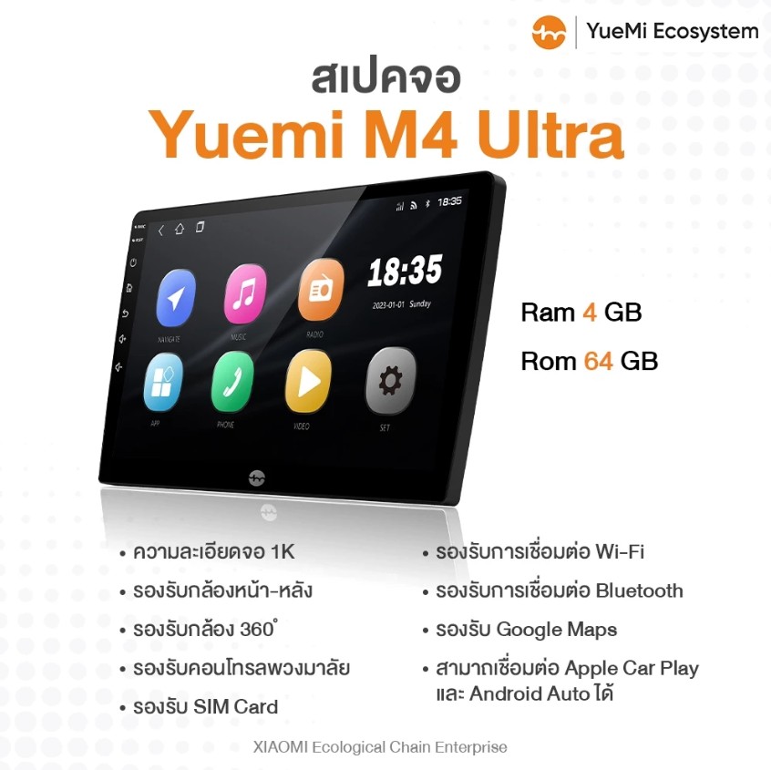 YueMi Ecosystem YueMi M4 Ultra วิทยุแอนดรอยด์ Ram 4 , Rom 64 จอแอนดรอย ...