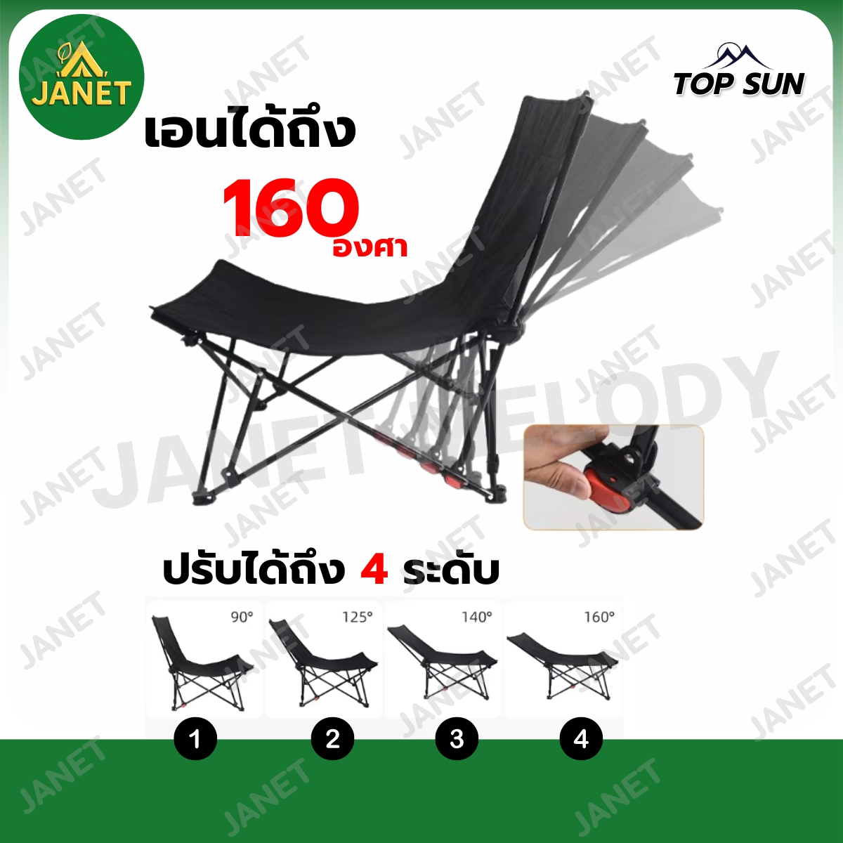 Janet เก้าอี้แคมป์ปิ้ง ปรับนอน 4 ระดับ 160 องศา ผ้า 2 ชั้น เก้าอี้พับ ...