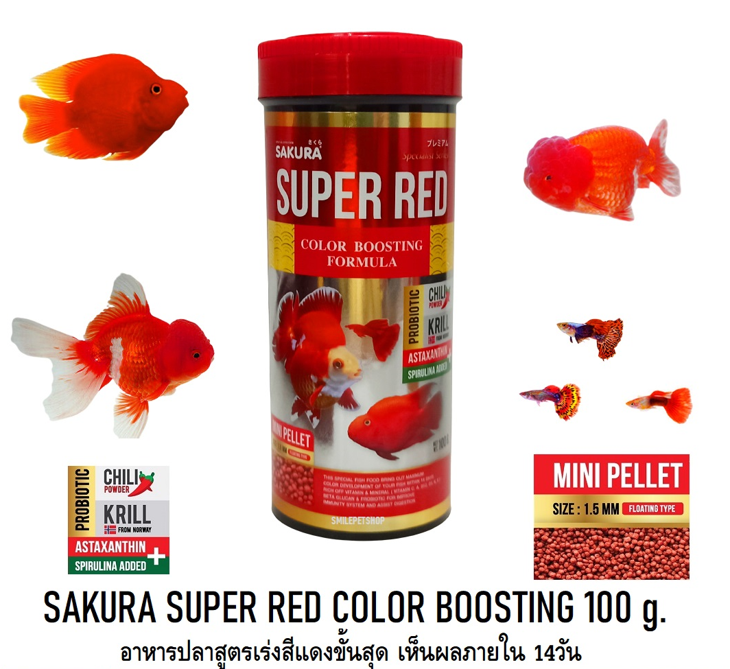 SAKURA SUPER RED COLOR BOOSTING 100 g.(อาหารปลาสูตรเร่งสีแดงขั้นสุด ...