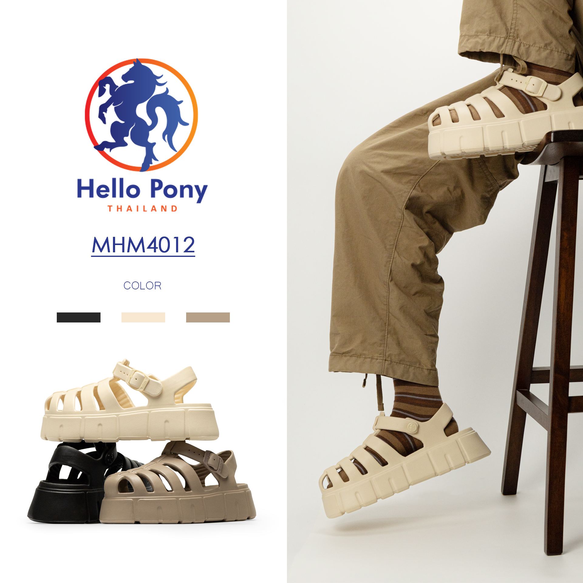 Hello Pony รองเท้ารัดส้น แตะแบบสวม รองเท้าลำลอง ส้นสูง สวมใส่สบาย EVA ...