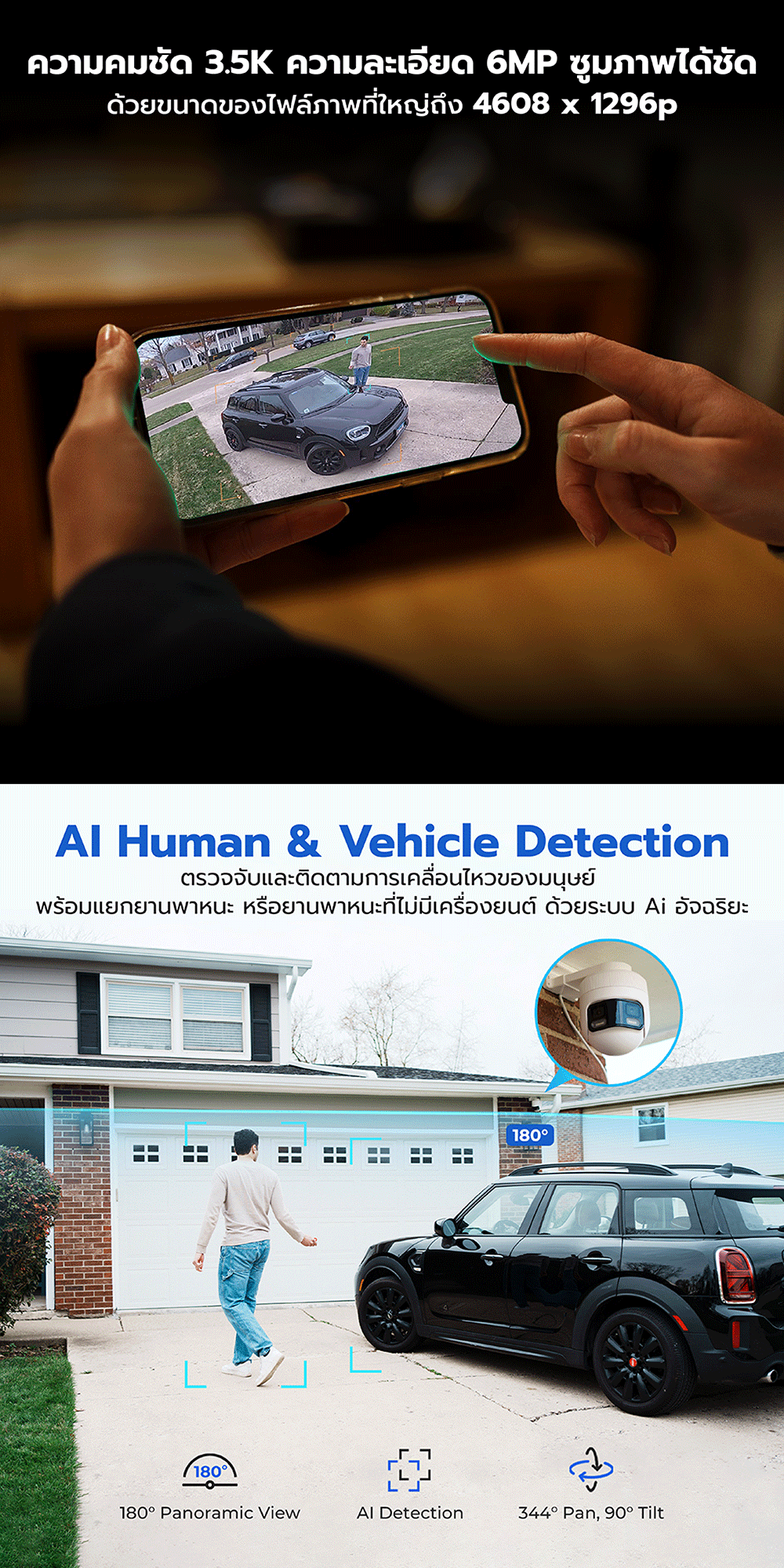 [ลดเหลือ 3990] IMILAB EC6 Panorama กล้องวงจรปิด มุมมองกว้าง 180° คมชัด 3.5K หมุนได้ 344° เชื่อม ...