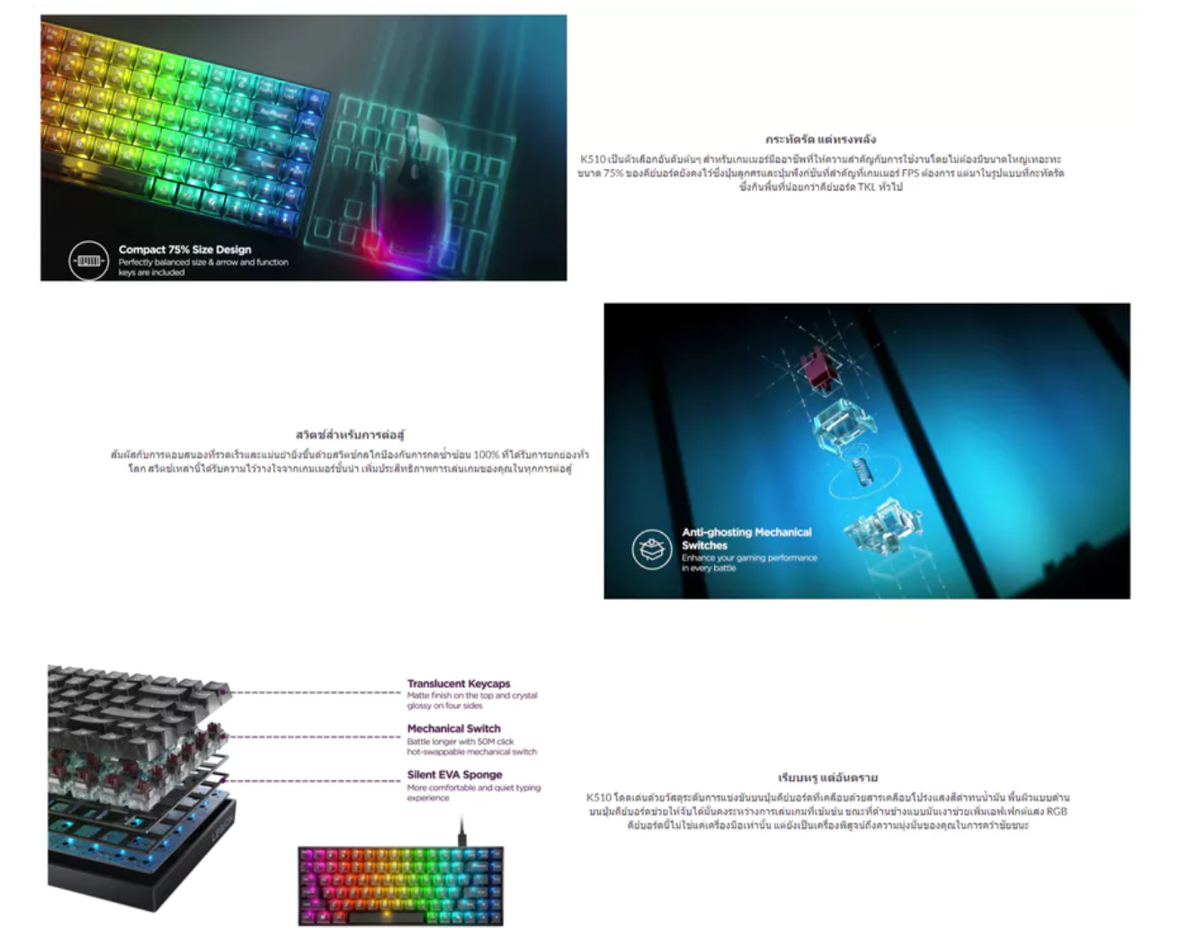 Legion K510 Mini Pro Gaming Keyboard คีย์บอร์ดเกมมิ่ง แป้นไทย/อังกฤษ ...