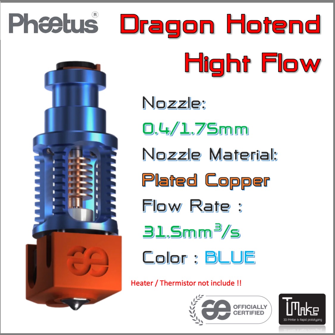 Phaetus Dragon High Flow / Ultar High Flow All Metal Hotend 1.75mm ...
