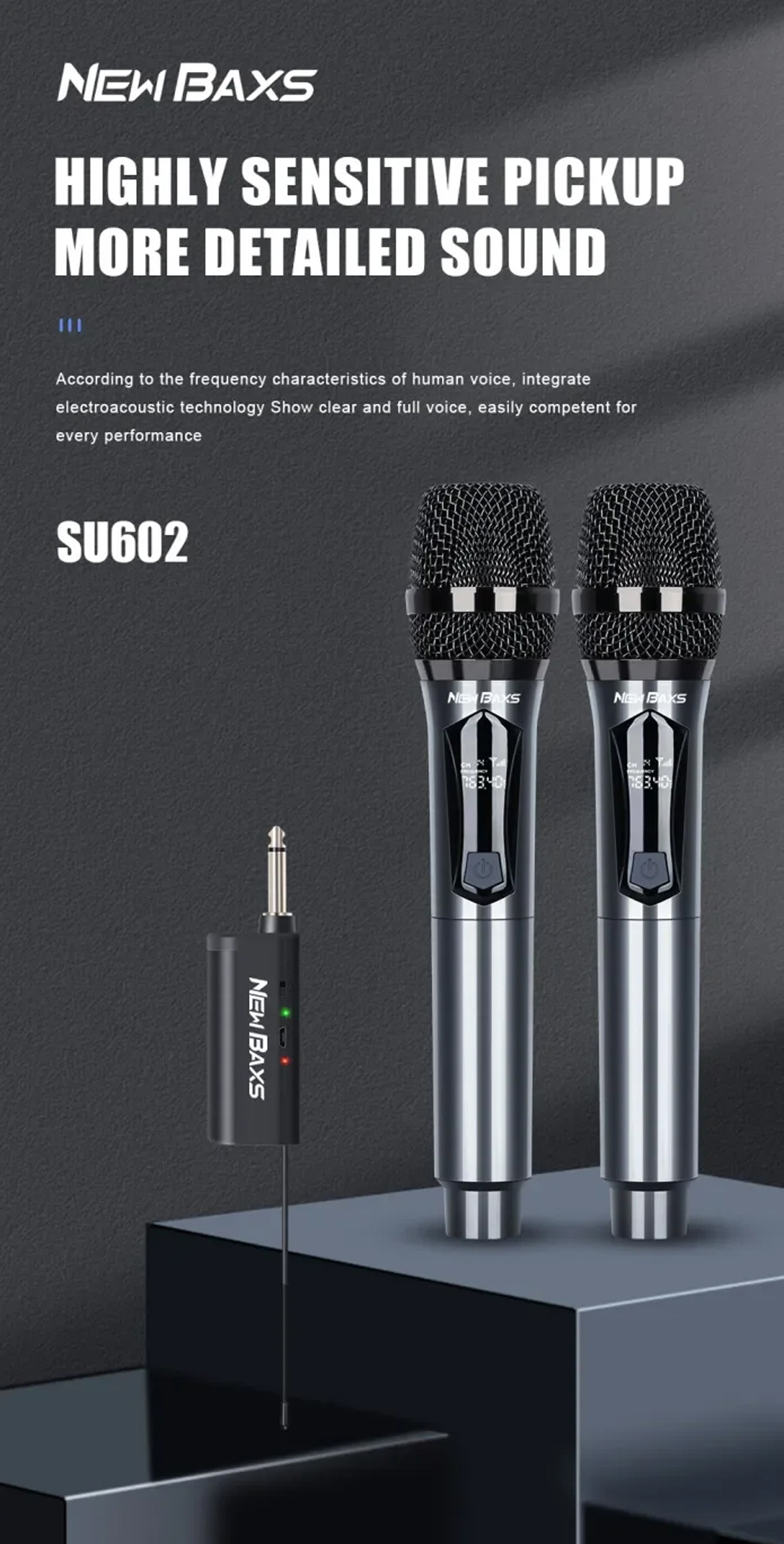 NEW BAXS UB01/UB02 ไมโครโฟนไร้สาย 2 ไมโครโฟนแบบชาร์จไฟได้รับระยะทาง 50M UHF FM ไม่รบกวน KTV ...