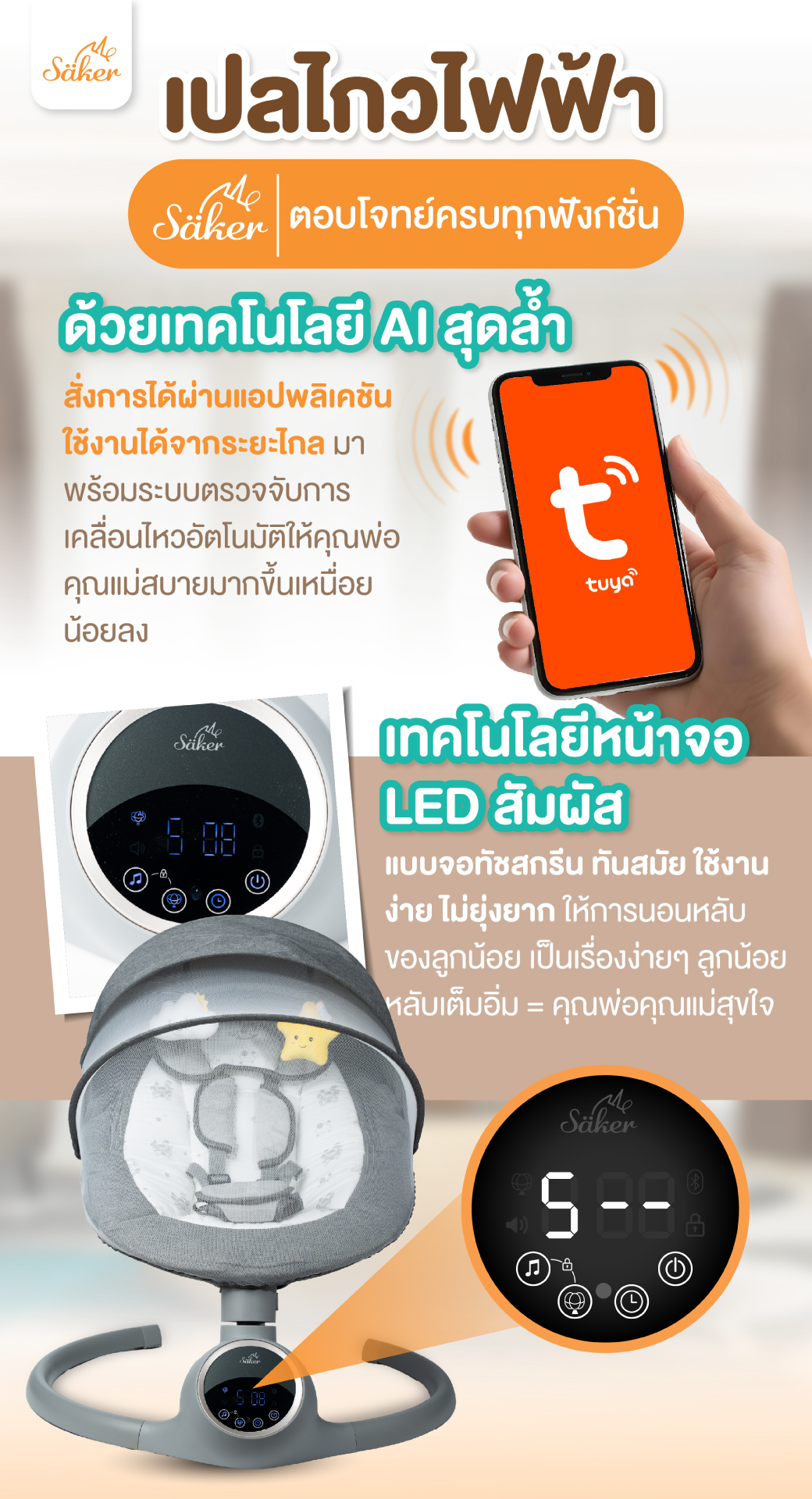 มีมอก.(ลูกหลับนานขึ้น)เปลไกวไฟฟ้า ปลอดสารพิษ Sakerเทคโนโลยี AI สั่งผ่านแอพ พร้อมตรวจจับการ ...