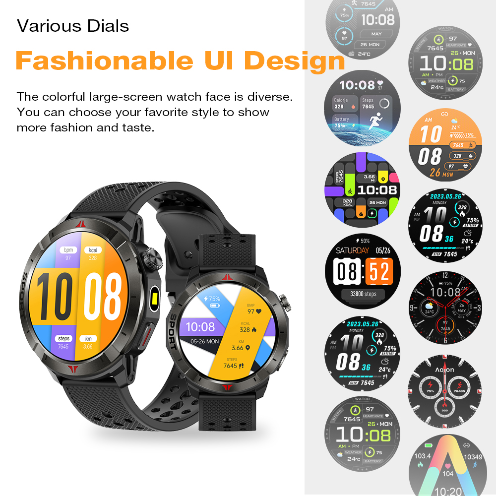 Aolon Navi R4 GPS นาฬิกาอัจฉริยะ 1.43หน้าจอ AMOLED 410mAh นาฬิกาสีดำ ...