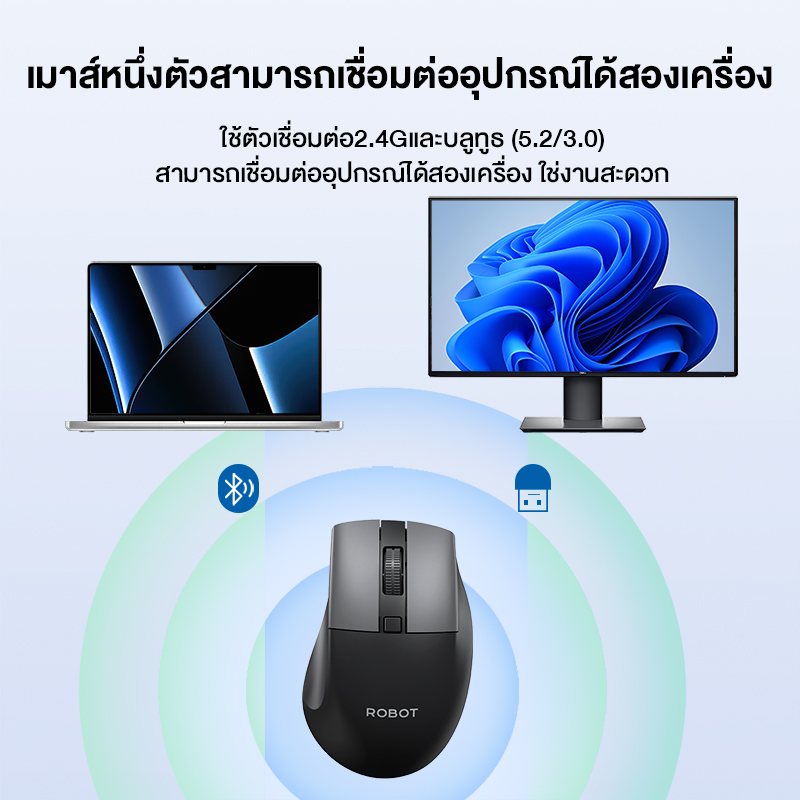 ROBOT เมาส์บลูทูธ เมาส์ไร้สาย 2 ระบบ DOUBLE CHANNELS WIRELESS MOUSE ...