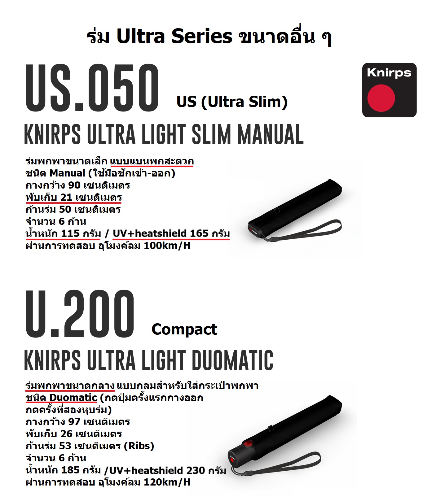 Knirps U.090 UV+Heatshield protection ร่มพกพาขนาดใหญ่ น้ำหนักเบามาก ชนิด Manual U090 | Shopee ...