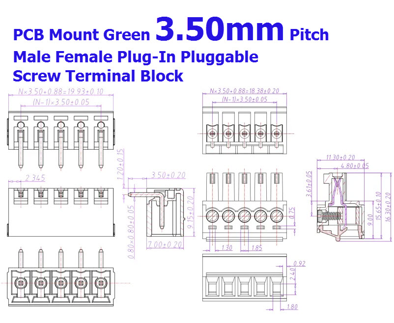 15EDG-3.50mm - 2P 3P 4P 5P 6P-24P Plug Screw Terminal Block (Male+Female) Right Angle | Shopee ...