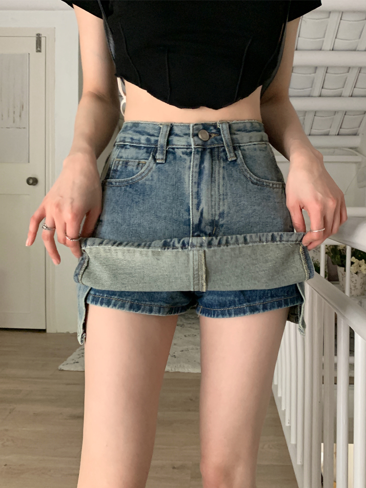 GHAOHES กระโปรงกางเกงยีนส์ S-4XL เอวสูง ลมเกาหลี มินิน่ารัก ผ่า 2 ข้าง มีซับยีนส์ กระโปรง y2k ...