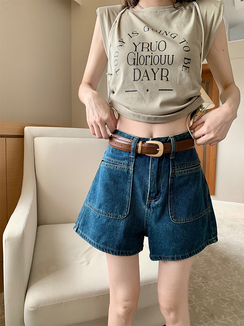 GHAOHES กางเกงยีนส์ขาสั้น เอวสูง S-5XLวินเทจ สีน้ำเงิน เก็บพุง น่ารัก เหมาะสำหรับกางเกงขาสั้นสาว ...
