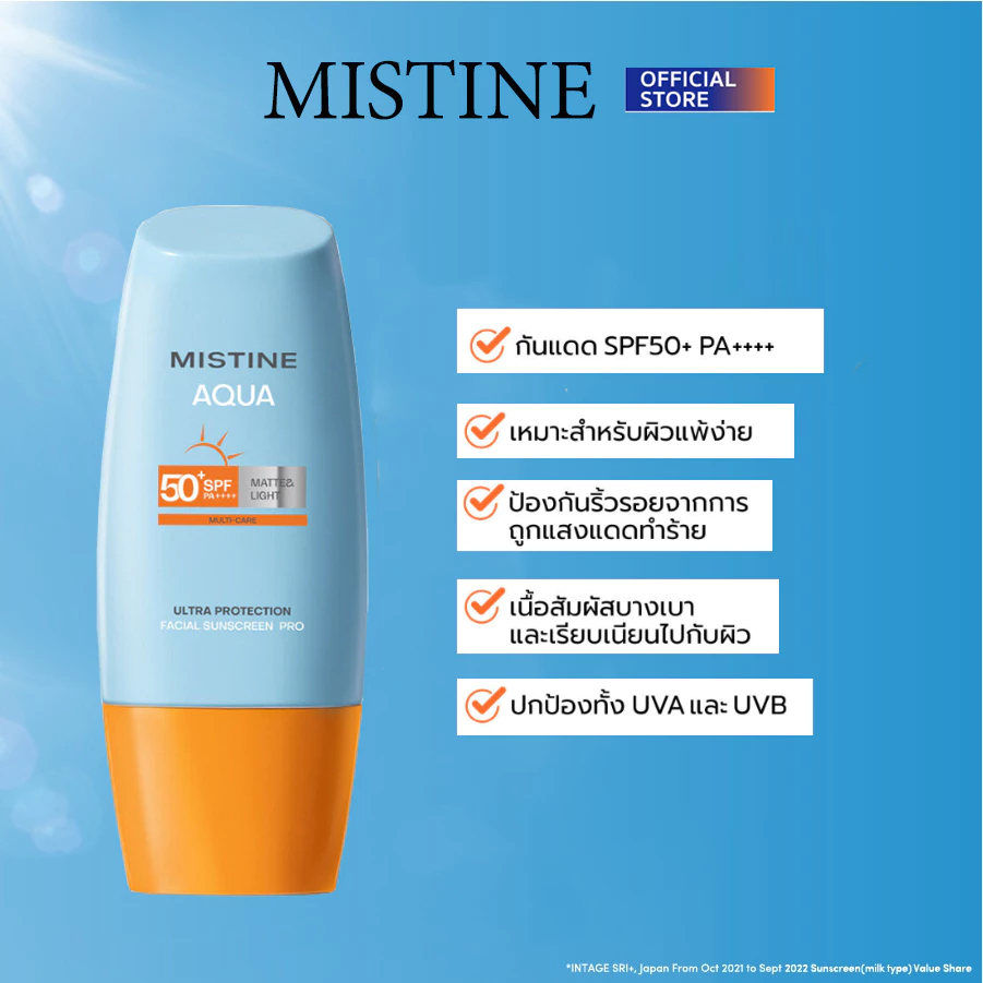 MISTINE AQUA BASE ULTRA PROTECTION MATTE&LIGHT FACIAL SUNSCREEN PRO SPF50+ PA++++ 60 ML | Shopee ...