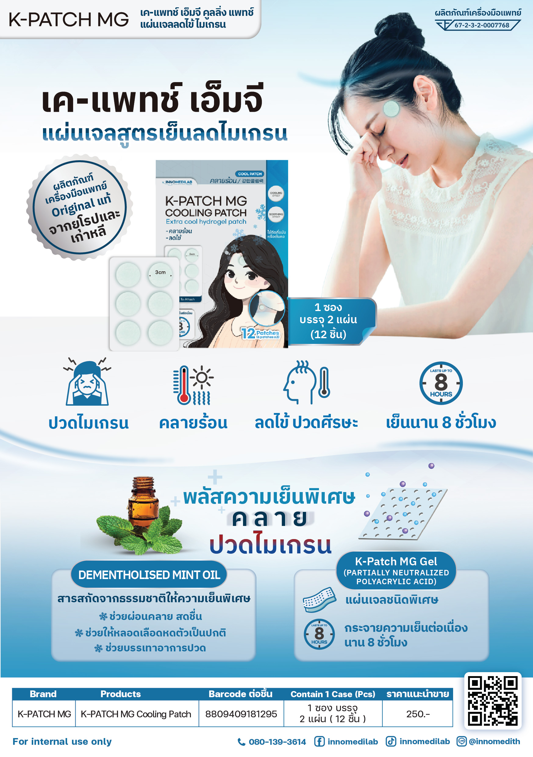 [ 2 ซอง ] K-PATCH MG Cooling patch เค-แพทช์ แผ่นแปะไมเกรน ลดไข้ คลายร้อน แผ่นแปะ แก้ปวด ลดไมเกรน ...
