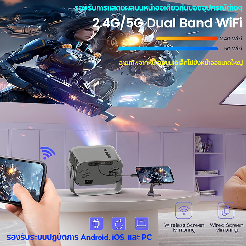 【การหมุน 360°】Funfoox VENO projector โปรเจคเตอร์ 1080P 7200 lumens ...