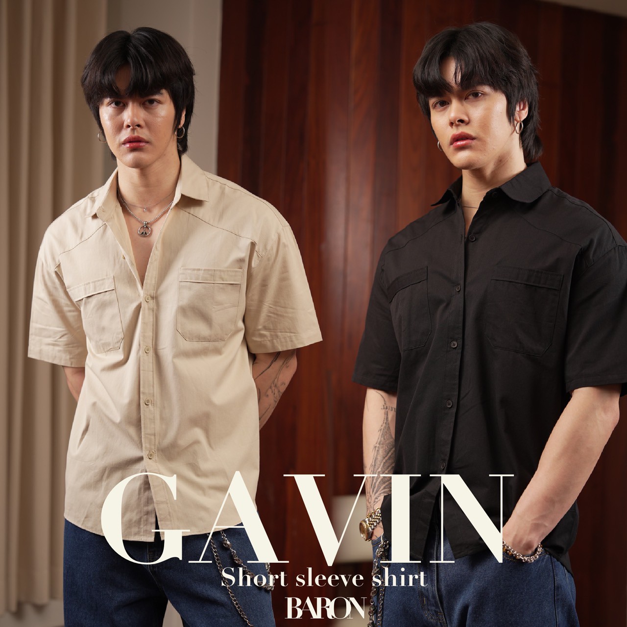 BARON Gavin Short-sleeve Shirt เสื้อเชิ้ต ผู้ชาย แขน สั้น - สี ดำ ...