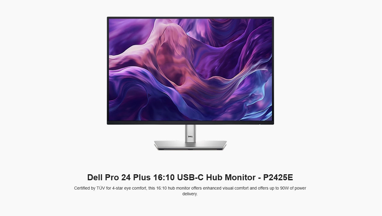 Dell Pro P2425E 24" USB-C Hub Monitor, WUXGA 1920 x 1200 16:10,100Hz ...