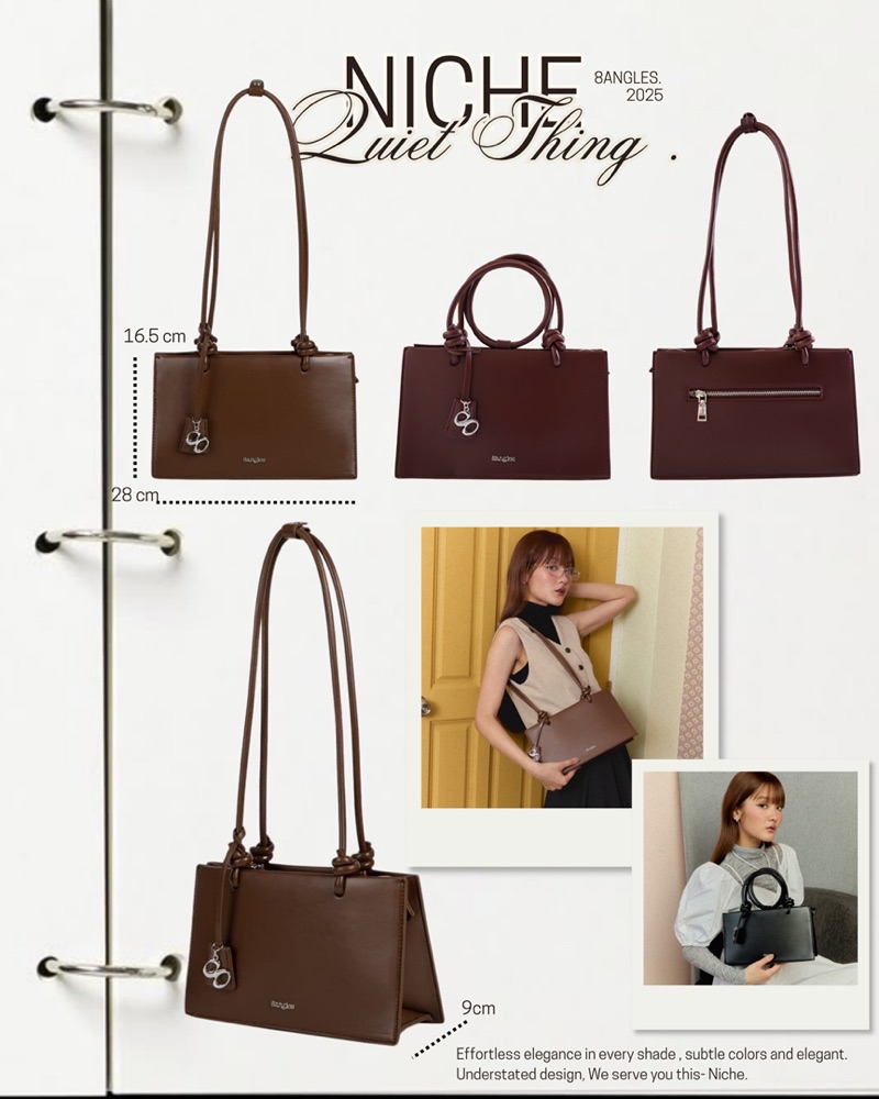 (Trendy ลด25%) 8anglesshop-🏸☕️ กระเป๋ารุ่น Niche ขนาด11.5นิ้ว สายหนัง ...