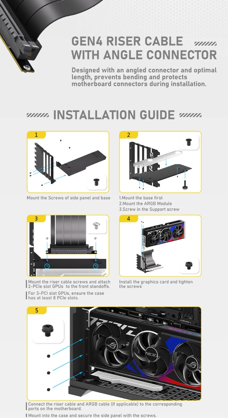 EZDIY-FAB Vertical GPU Mount with High-Speed PCIE 4.0 Riser Cable 90 Degree Connector, Only ...