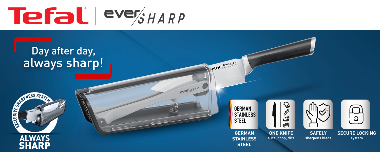 Tefal Ever Sharp มีดทำครัวสเตนเลสสตีลเยอรมัน ขนาด 16.5ซม. พร้อมที่ลับมีดในตัว รุ่น K2569004 ...