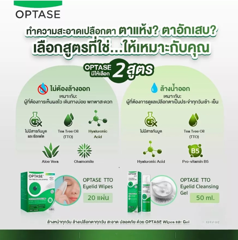 OPTASE Tea Tree Oil Eyelid Wipes แผ่นทำความสะอาดเปลือกตา 20 แผ่น สูตร ...