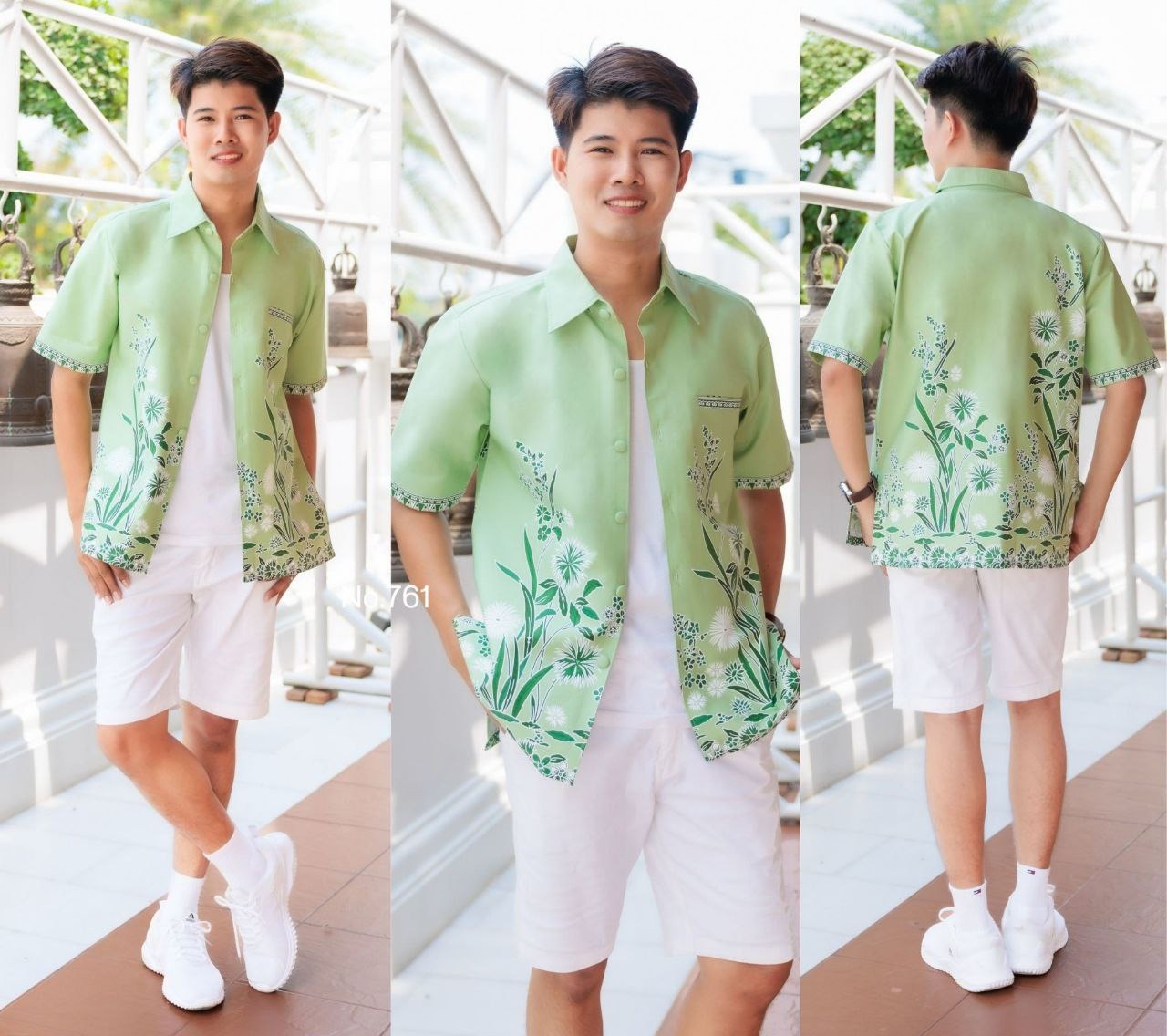 รายละเอียดสินค้า: เสื้อเชิ้ตปาเต๊ะผู้ชาย | คอปก, กระดุมปั๊ม, แขนสั้น ...