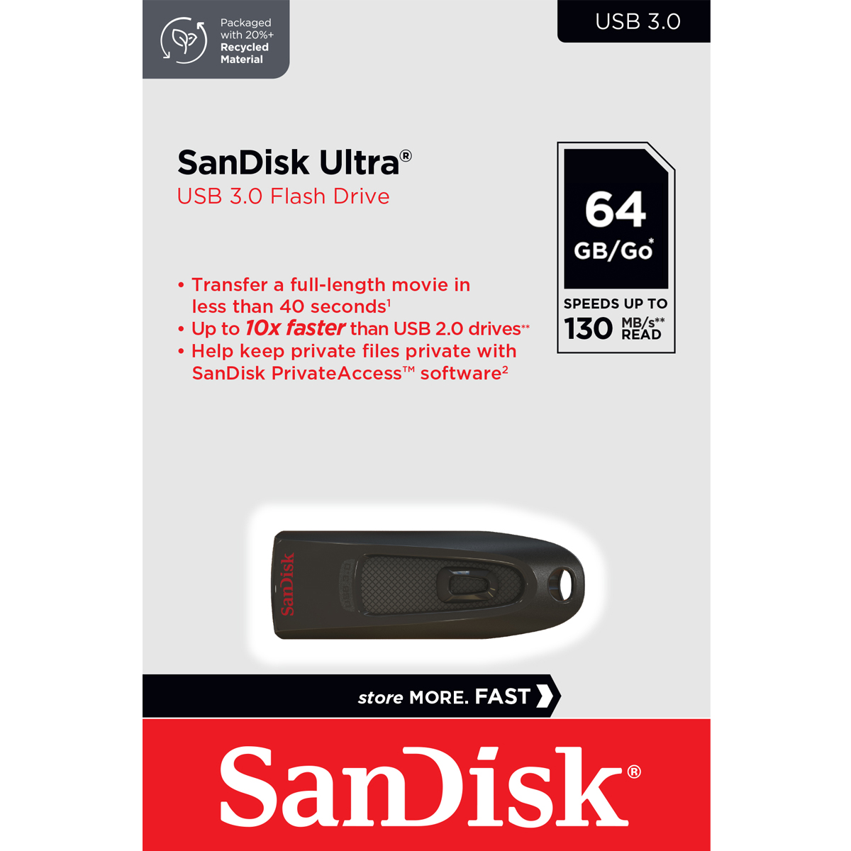SanDisk Ultra USB 3.0 อ่าน 130MB/s 32GB, 64GB, 128GB และ 256GB (SDCZ48 ...