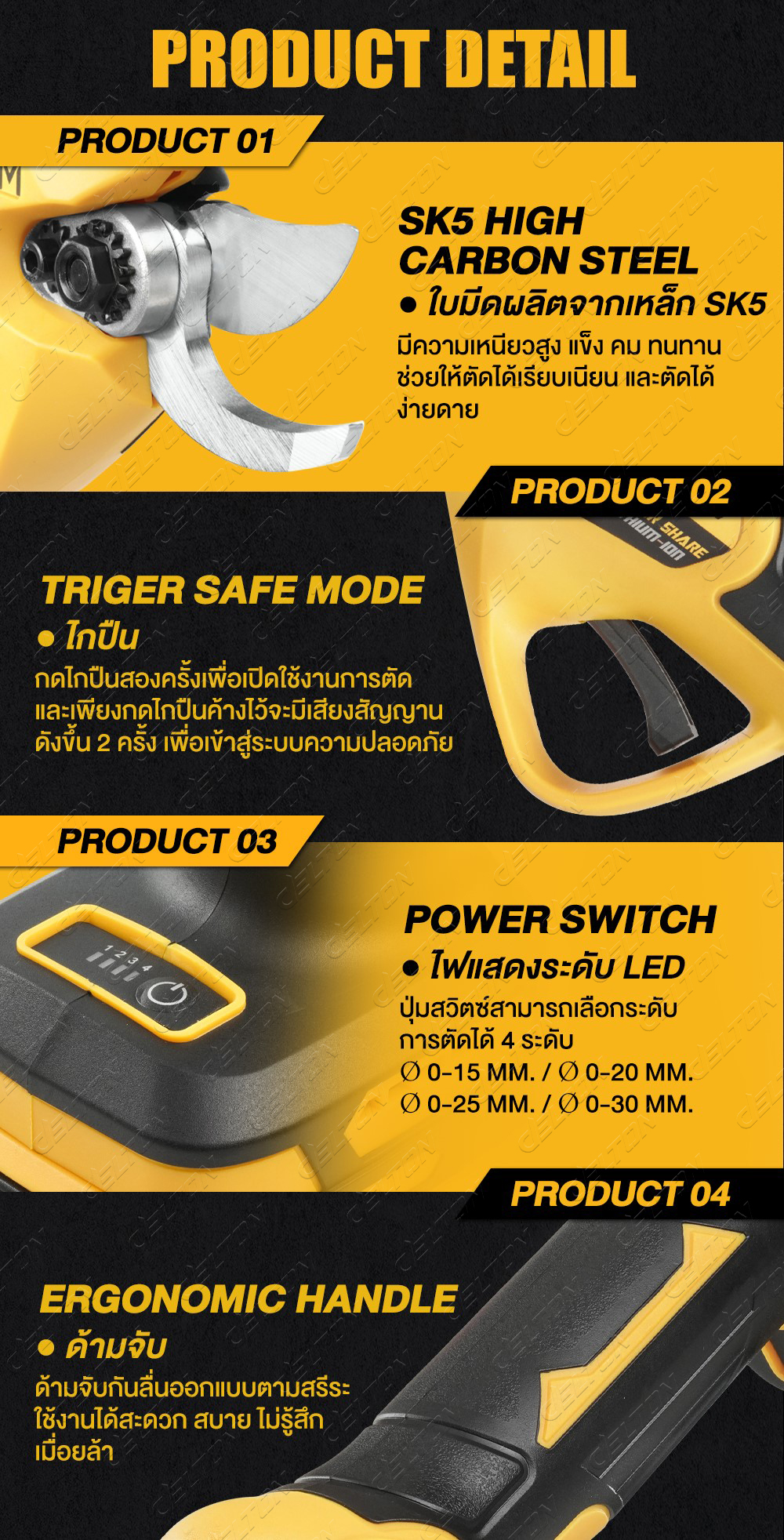 DELTON กรรไกรตัดกิ่งไร้สาย199V ปรับใบมีดได้ 4 ระดับ รุ่น MKT-30P ใช้งานกับแบตเตอรี่ สายชาร์จ ...