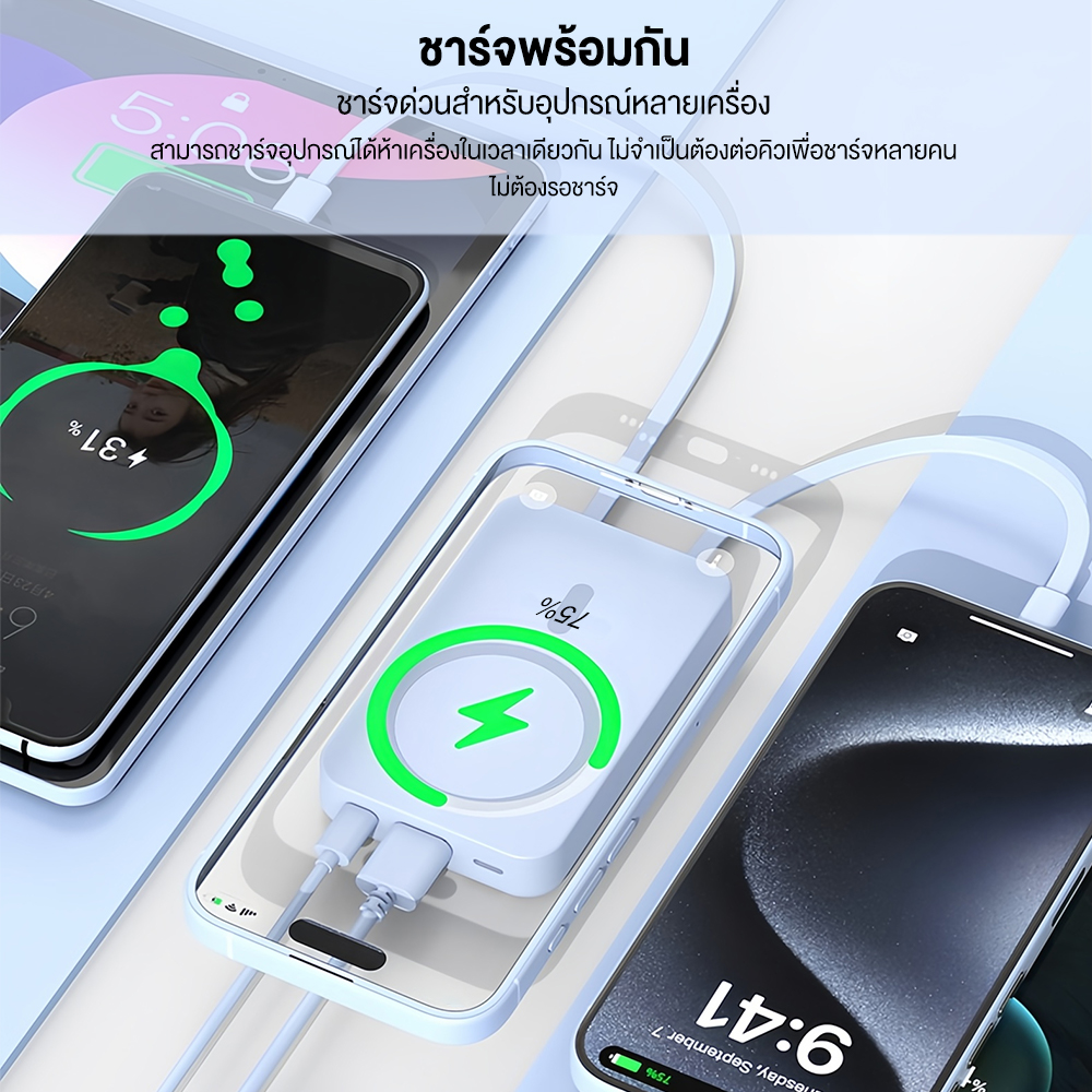 SANSONIC แบตสำรองไร้สาย 15000mAh พาวเวอร์แบงค์ ไร้สาย/มีสายในตัว ชาร์จ ...