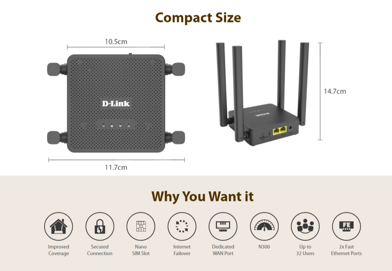 D-Link DWR-M905 Wireless N300 4G LTE Router (1 Port) เร้าเตอร์ใส่ซิม 4G ...