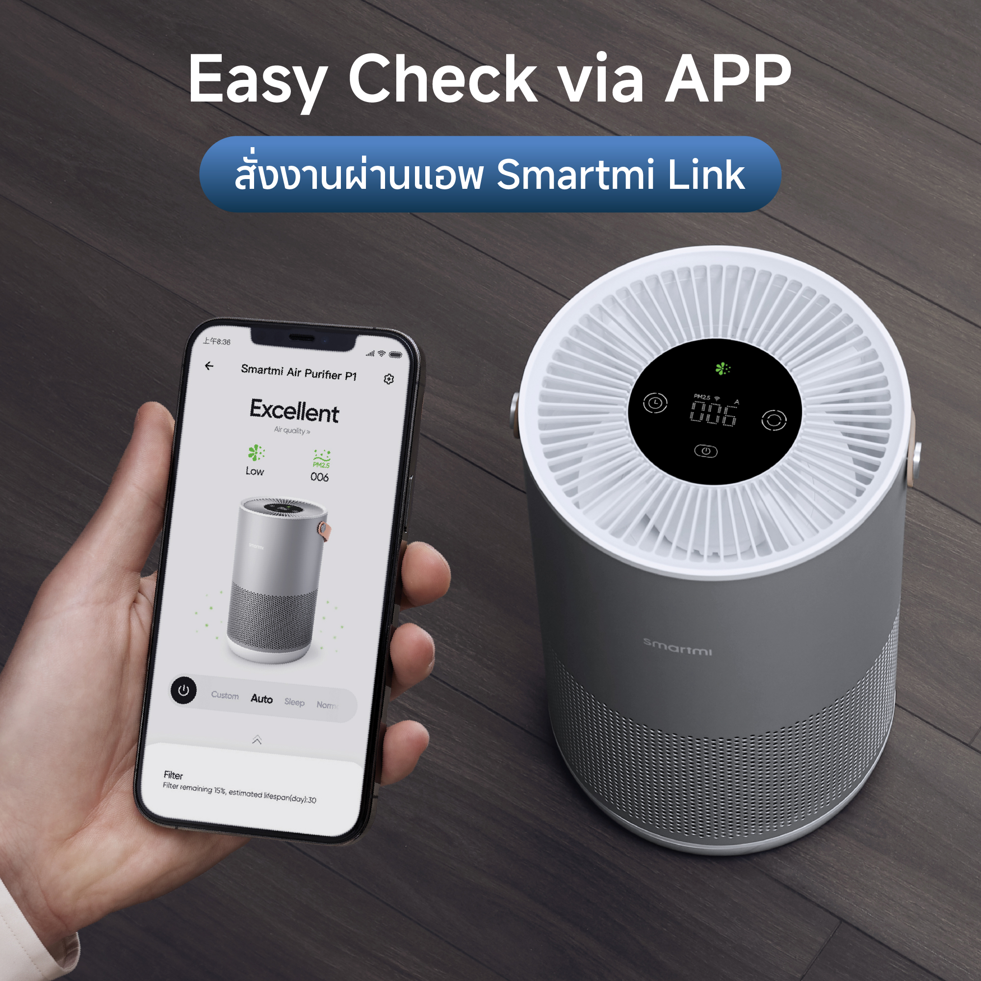 Smartmi Air Purifier P1 -Dark Gray เครื่องฟอกอากาศอัจฉริยะตรวจจับPM 2.5 ...