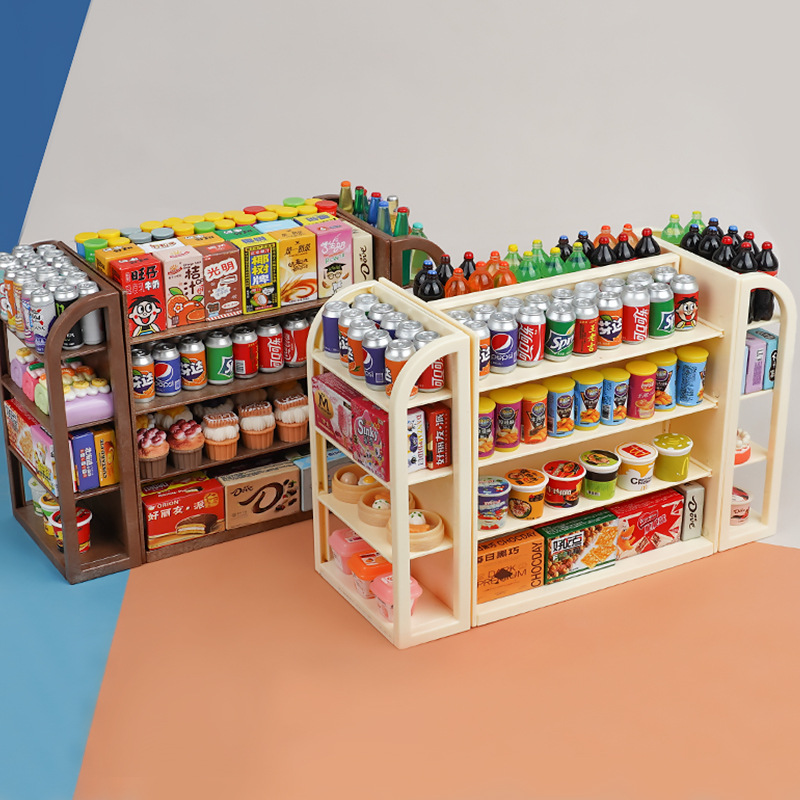S002 โมเดลจิ๋ว ซูเปอร์มาร์เก็ตจําลอง ขนาดมินิ ชั้นวางตกแต่งเครื่องดื่ม ขนมเด็ก ของเล่น DIY ส่ง ...